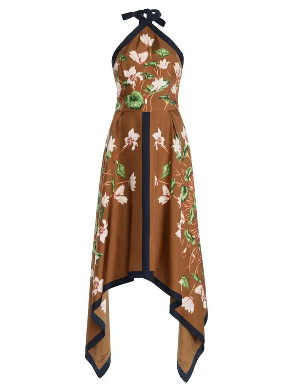 Oscar De La Renta Silk Halter Midi Dress - Brown