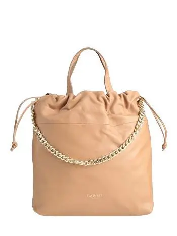 TWINSET Cream Cow Leather Bucket Bag - Beige