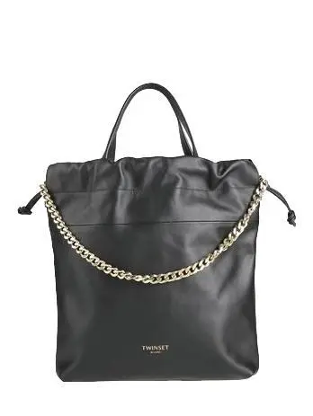 TWINSET Cream Cow Leather Bucket Bag - Black