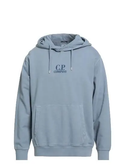 C.P. COMPANY Cotton Fleece Embroidered Logo Hoodie - Blue