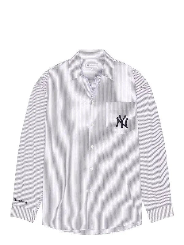 SPORTY & RICH Yankees Serif Oversized Shirt In Navy - Navy Striped
