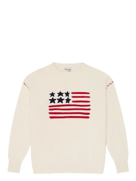 ELLSWORTH + IVEY Riley Crewneck Sweater With American Flag - Ivory