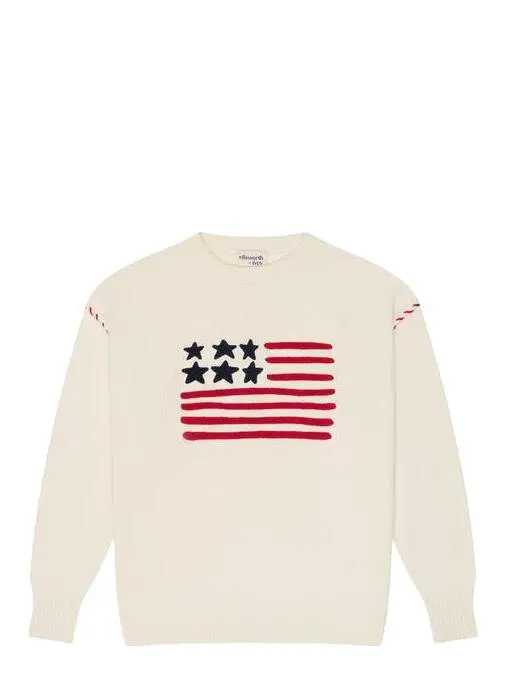 ELLSWORTH + IVEY Riley Crewneck Sweater With American Flag - Ivory