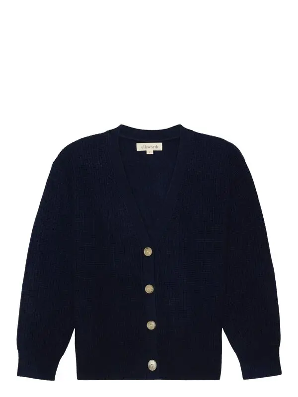 ELLSWORTH + IVEY Lilah V-neck Cashmere Knit Cardigan - Navy