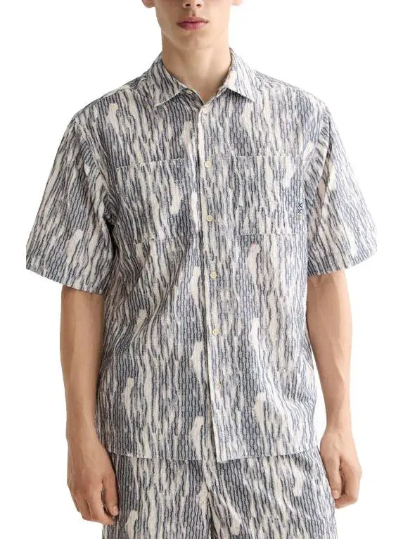 Scotch & Soda Textured Knit Short Sleeve Button-up Shirt - Sky Captain Jacquard