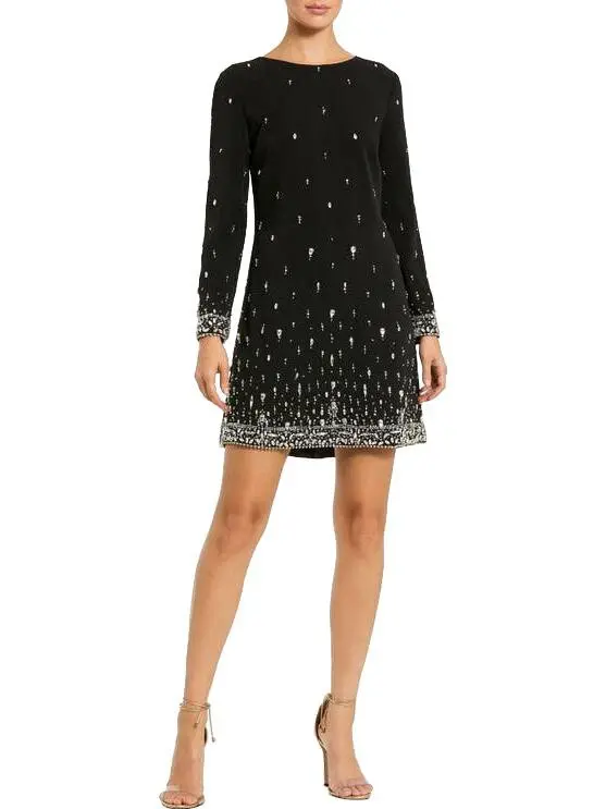 Mac Duggal Embellished Long Sleeve Mini Dress - Black