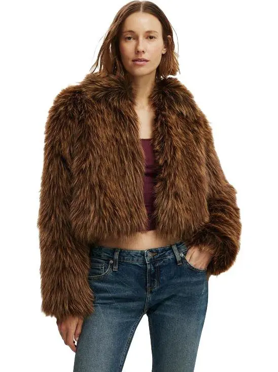 COTTON ON Gigi Faux Fur Jacket - Walnut