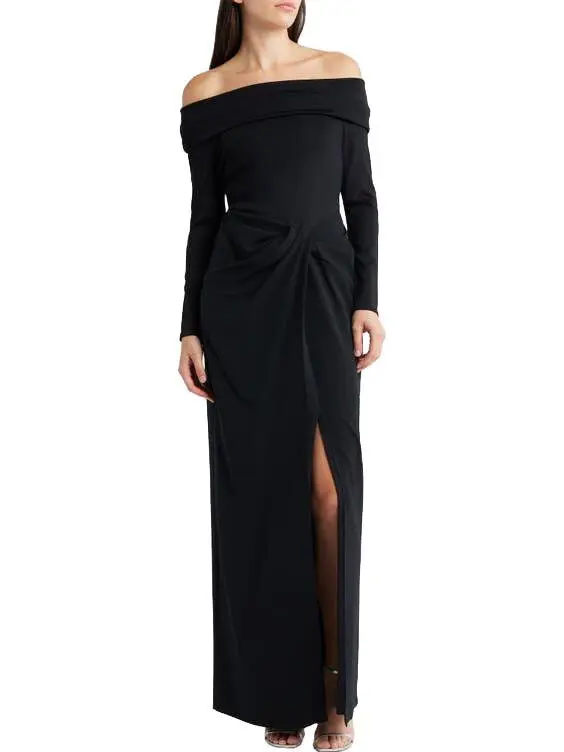 Ralph Lauren Off-the-shoulder Long-sleeve Gown - Black