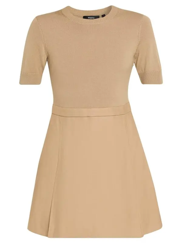 Theory Short-sleeve Combo Mini Dress - New Camel