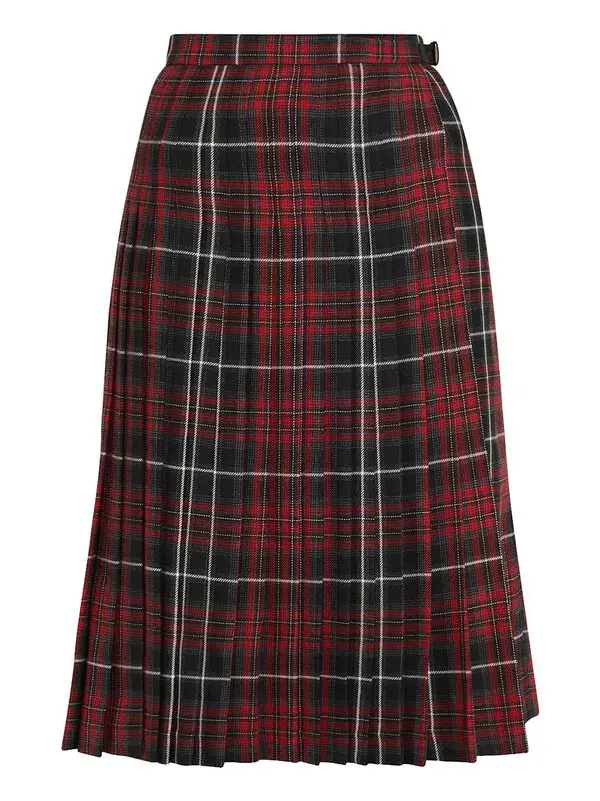 Burberry Check Pleated Wrap Midi Skirt - Col Gry Cr