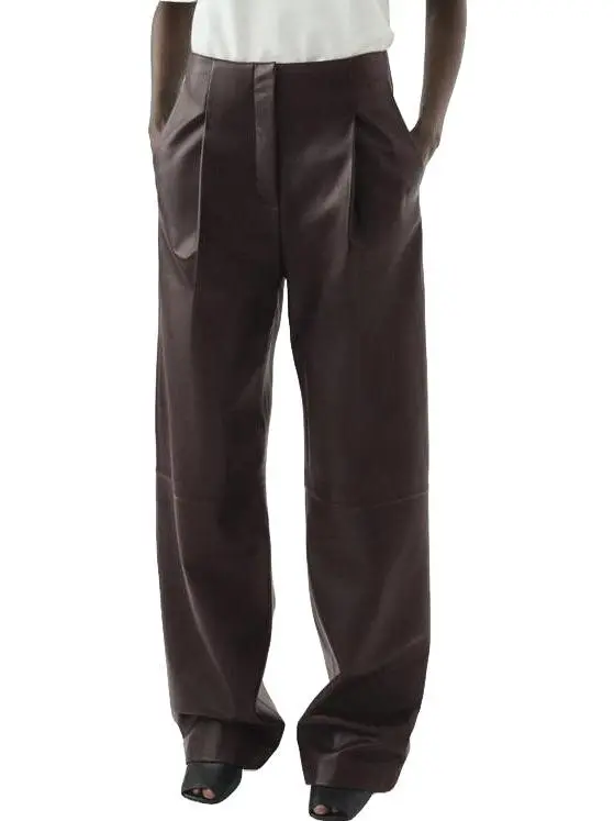 Mango Selection Leather Straight-leg Pants - Brown