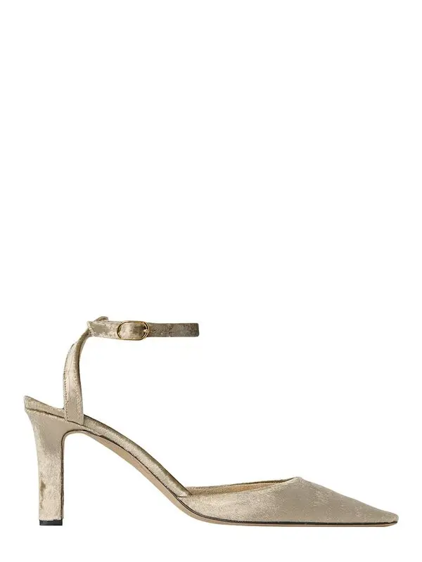 THE ROW Carla Velvet Ankle-strap Pumps - Taupe