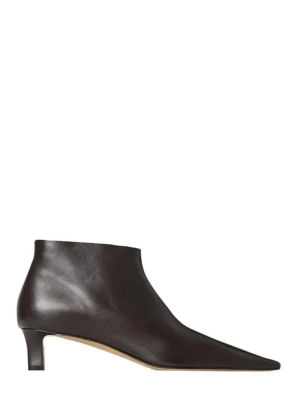 THE ROW Carla Nappa Leather Booties - Lacquer Brown