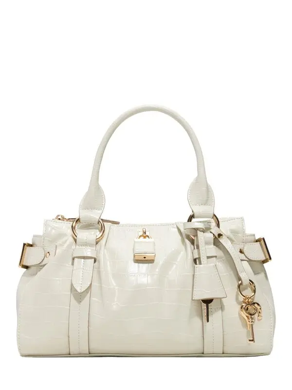 Aldo Faux Leather Satchel With Padlock - White