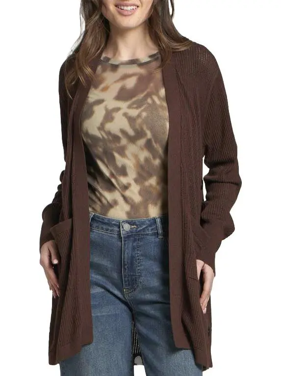 APNY Open Stitch Long Cardigan - Brown
