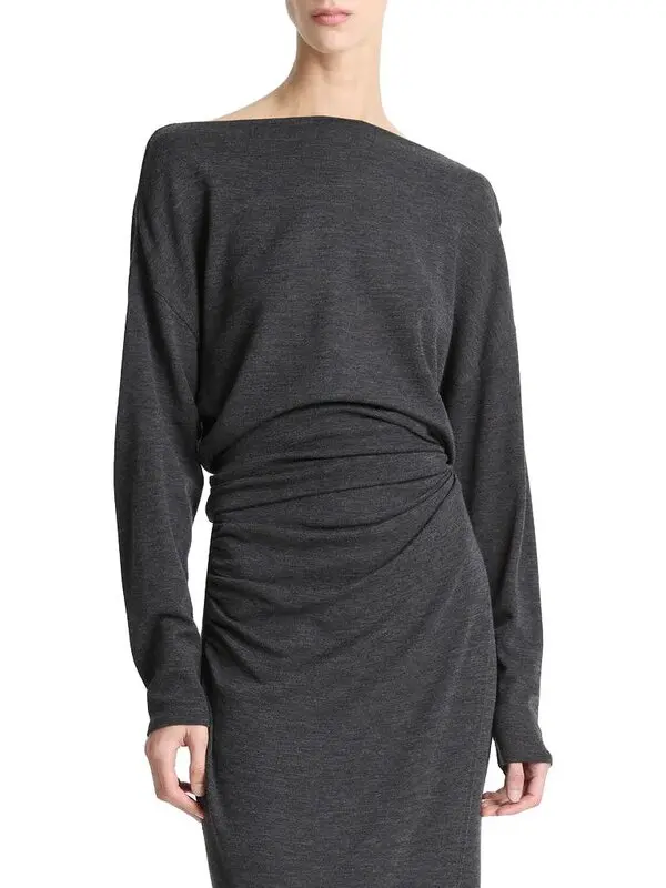 Vince Ruched Drape Top - Dark Heather Grey