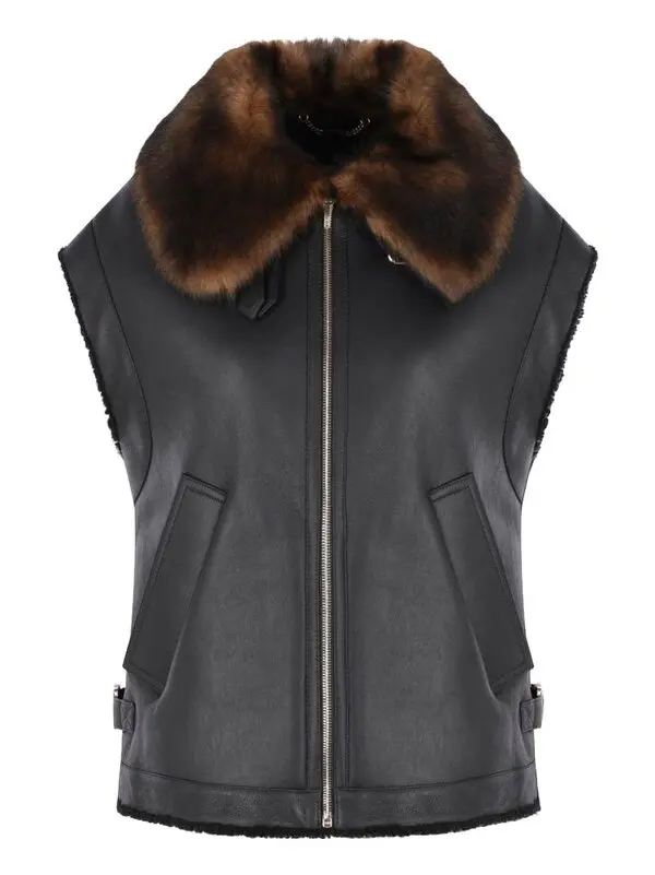 Fendi Nappa Shearling Oversized Vest - Black