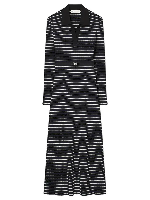 Tory Burch Cotton Knit Polo Dress - Navy Classic Stripe