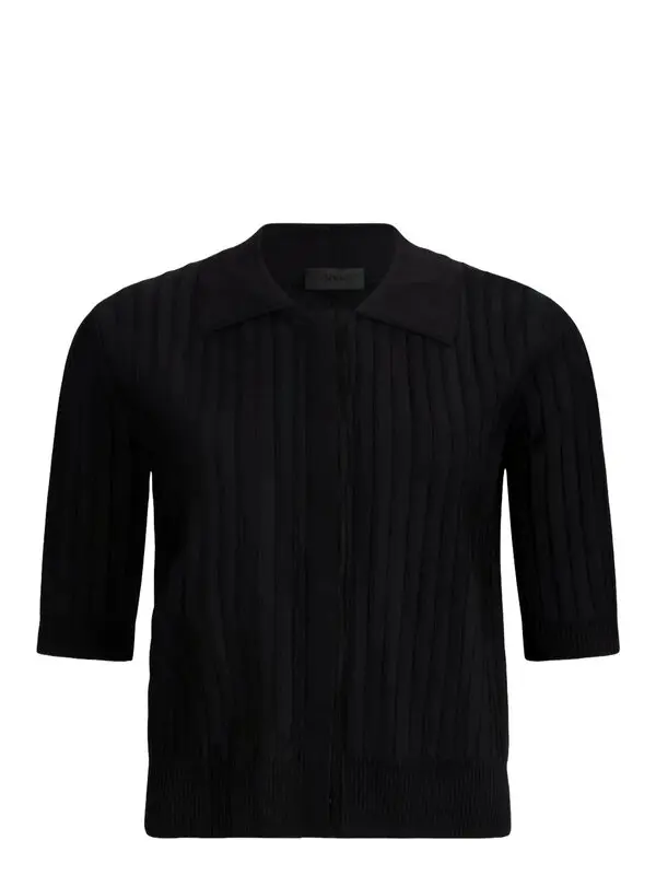 Liu Jo Ribbed Knit Polo Cardigan - Black