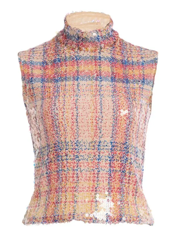 Brandon Maxwell The Piper Embellished Tank Top - Plaid
