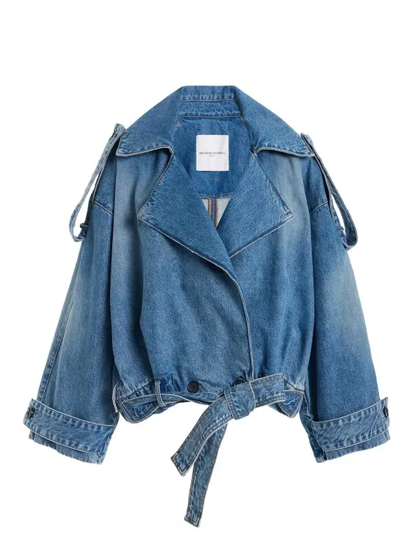 Brandon Maxwell The Regan Belted Denim Trench Jacket - Medium Wash
