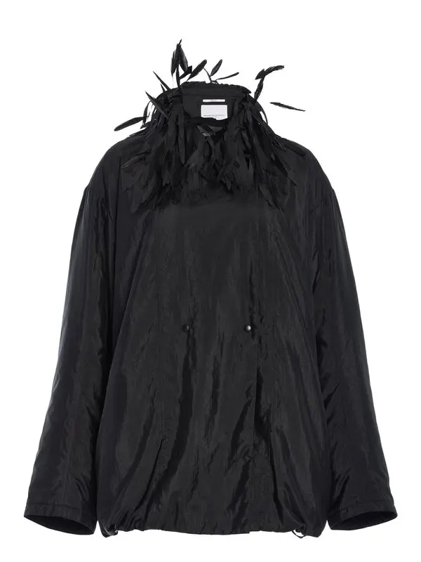 Brandon Maxwell The Larkin Feather-trimmed Silk-blend Jacket - Black