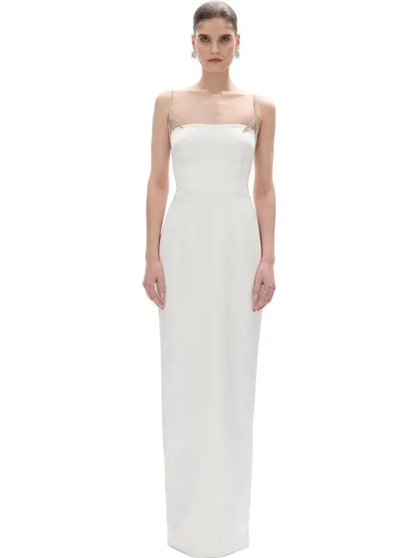 Rachel Gilbert Leora Crystal-strap Column Gown - Ivory