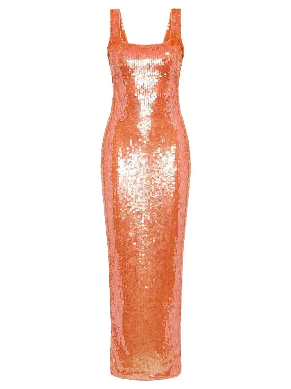 Rachel Gilbert Kayla Sequin Tulle Gown - Orange