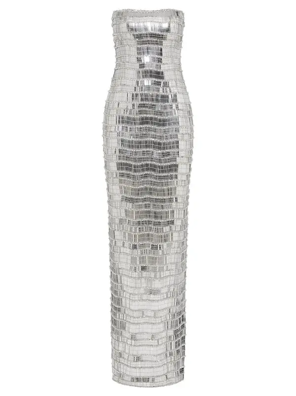 Rachel Gilbert Sylvie Strapless Sequined Gown - Silver
