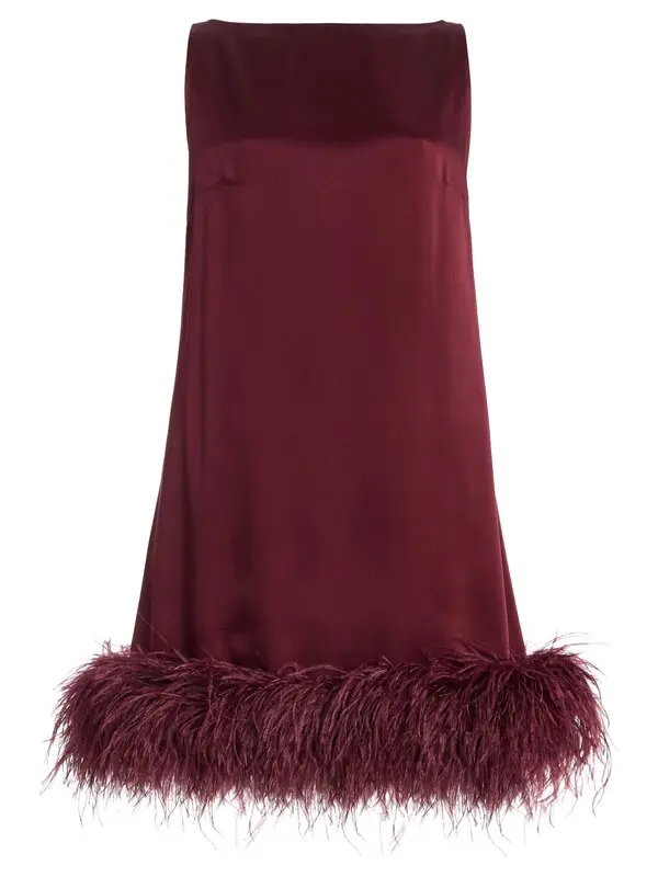 Lapointe Feather-trimmed Satin Mini Dress - Burgundy