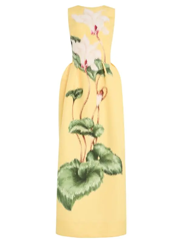 Oscar De La Renta Printed Faille Maxi Dress - Yellow