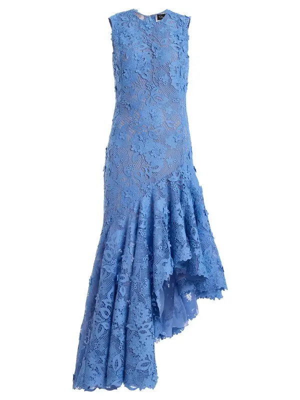 Oscar De La Renta Porcelain Flowers Guipure Lace Midi Dress - Blue