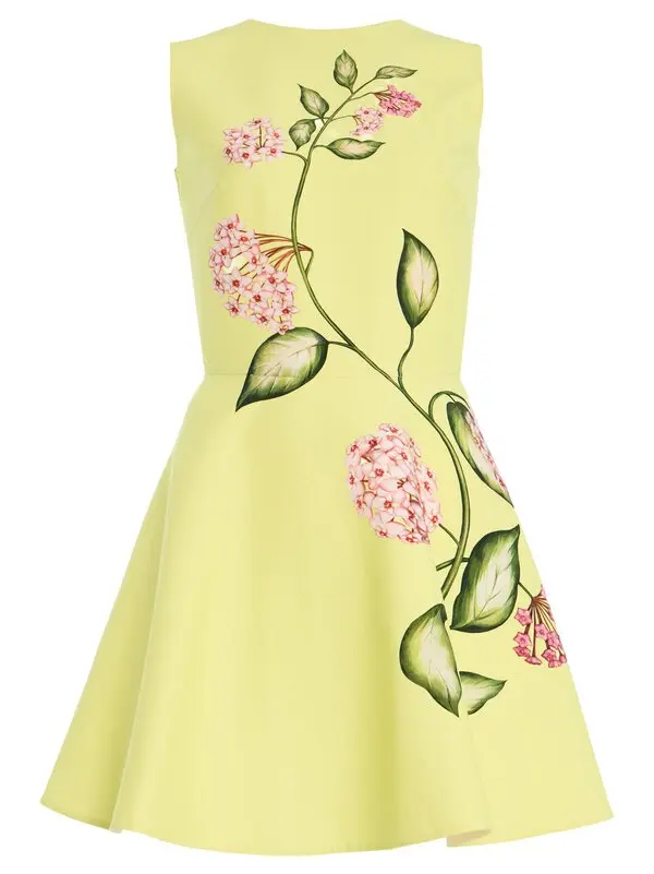 Oscar De La Renta Porcelain Flowers Wool-blend Mini Dress - Lime Green