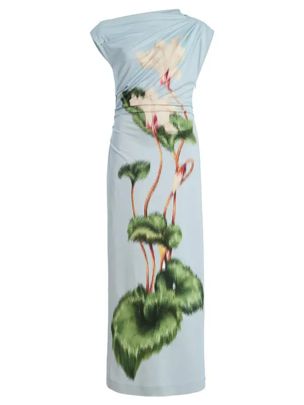 Oscar De La Renta Cyclamen Printed Off-the-shoulder Midi Dress - Light Blue