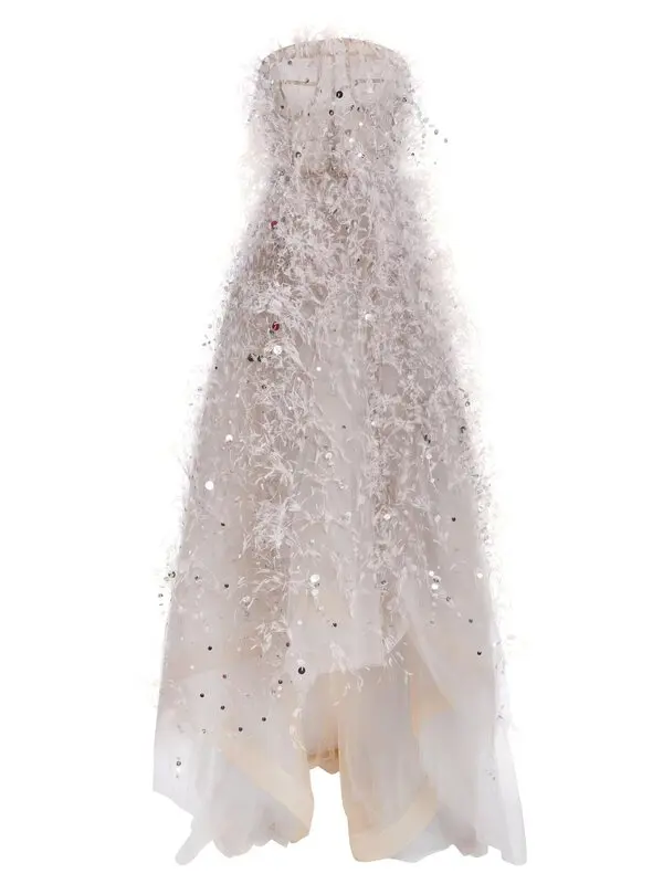 Oscar De La Renta Strapless Point D'esprit Gown - Light Grey