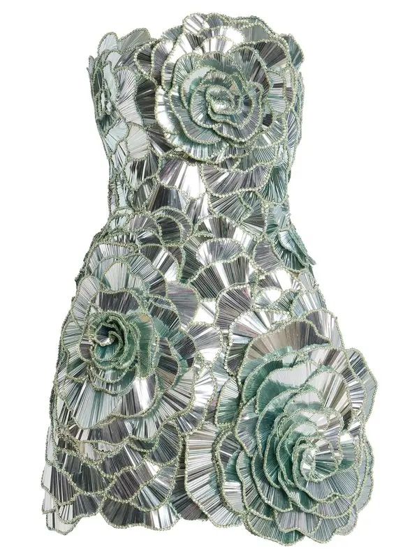 Oscar De La Renta Sequined Floral Mini Dress - Green