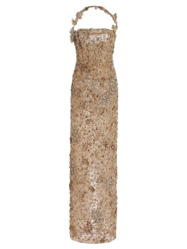Oscar De La Renta Crystal-embroidered Maxi Dress - Gold