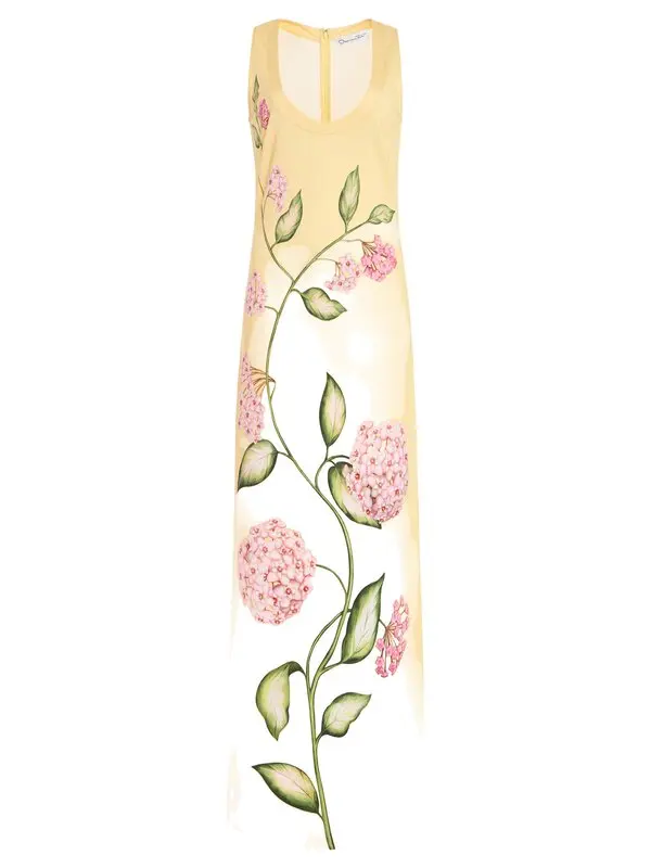 Oscar De La Renta Porcelain Flowers Stretch-crepe Gown - Yellow