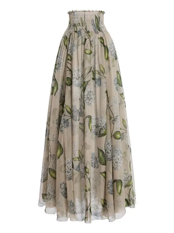 Oscar De La Renta Porcelain Flowers Printed Maxi Skirt - Tan