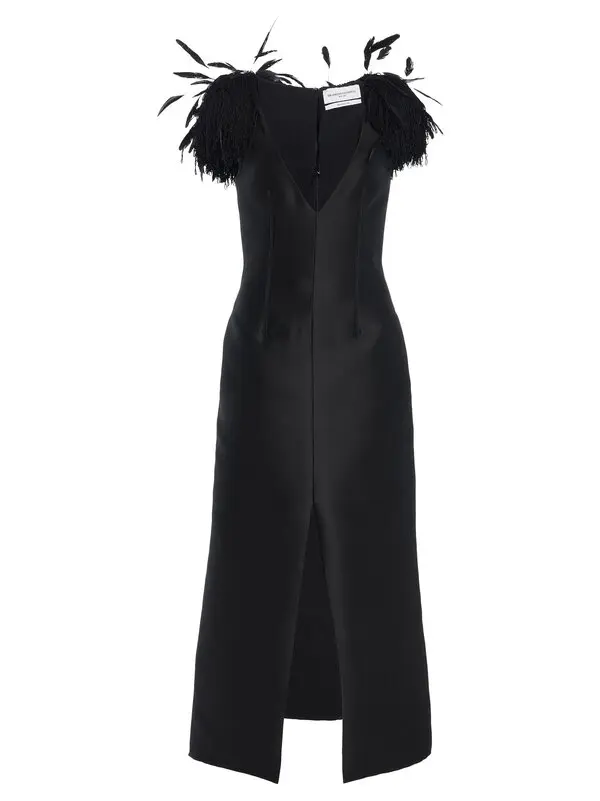 Brandon Maxwell Reeve Feather Embellished Midi Dress - Black