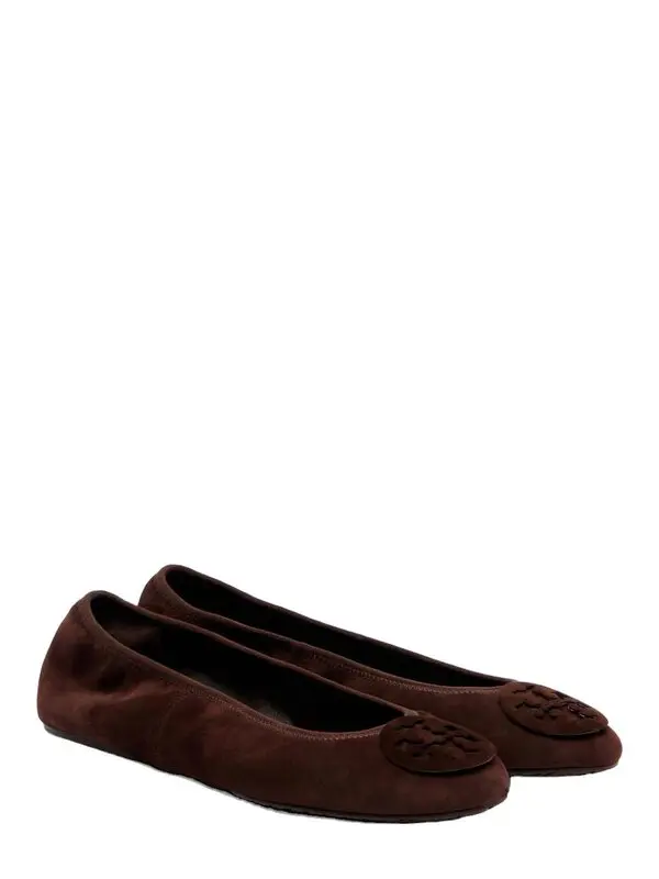 Tory Burch Reva Travel Suede Ballet Flats - Brown