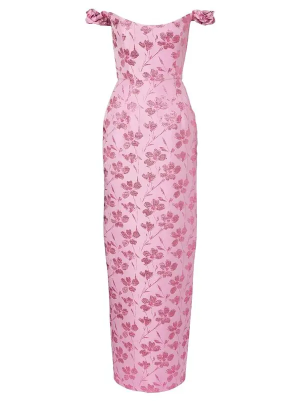 MARKARIAN Yolanda Floral Off-shoulder Brocade Gown - Pink