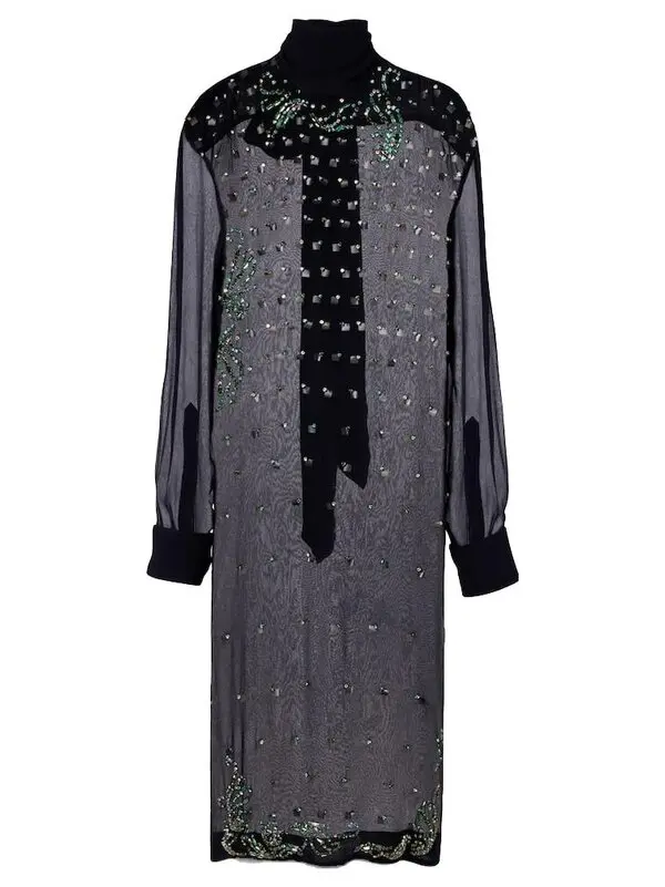 Dries Van Noten Embellished Sheer Midi Dress - Blue