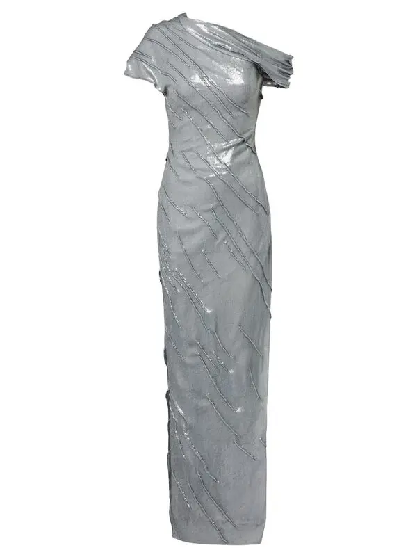 MARMAR HALIM Sequined Asymmetric Gown - Silver