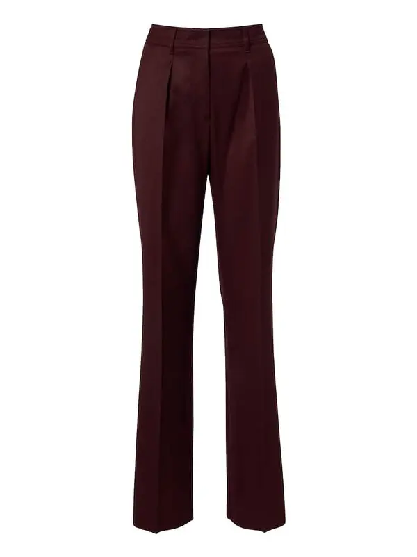 Max Mara Pleated Virgin Wool Straight Pants - Burgundy