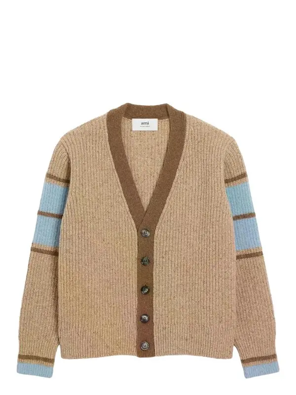Ami College Wool Cardigan - Brown
