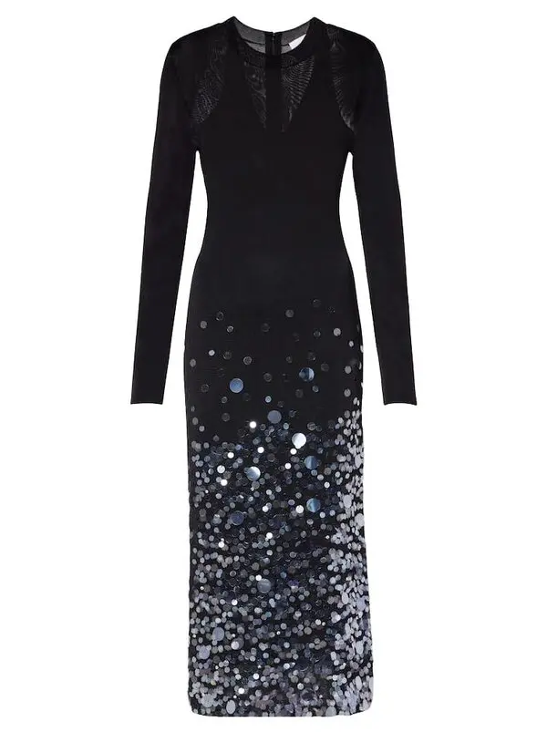 Carolina Herrera Sequined Crewneck Midi Dress - Black