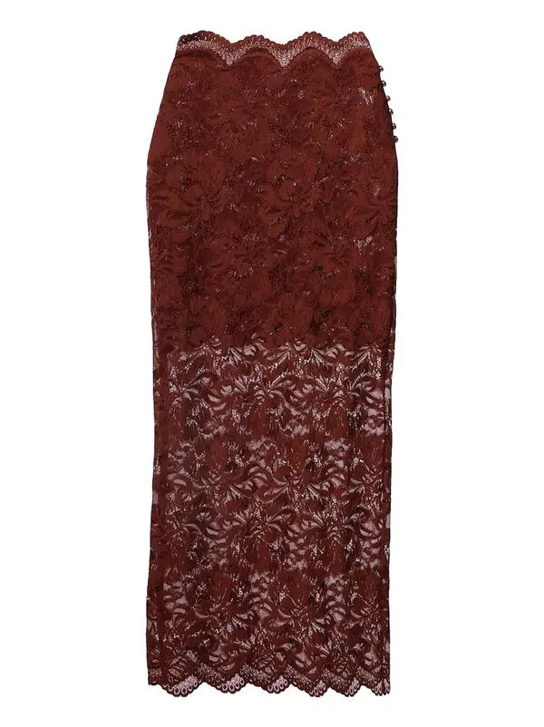Rabanne Floral Lace Midi Skirt - Brown