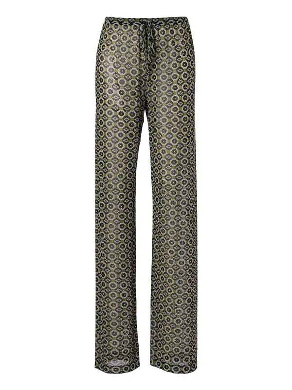 Dries Van Noten Embellished Printed Sheer Jersey Pants - Green