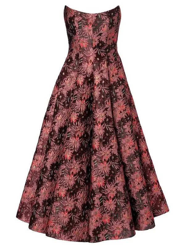 MARKARIAN Rousseau Floral Brocade Midi Dress - Burgundy